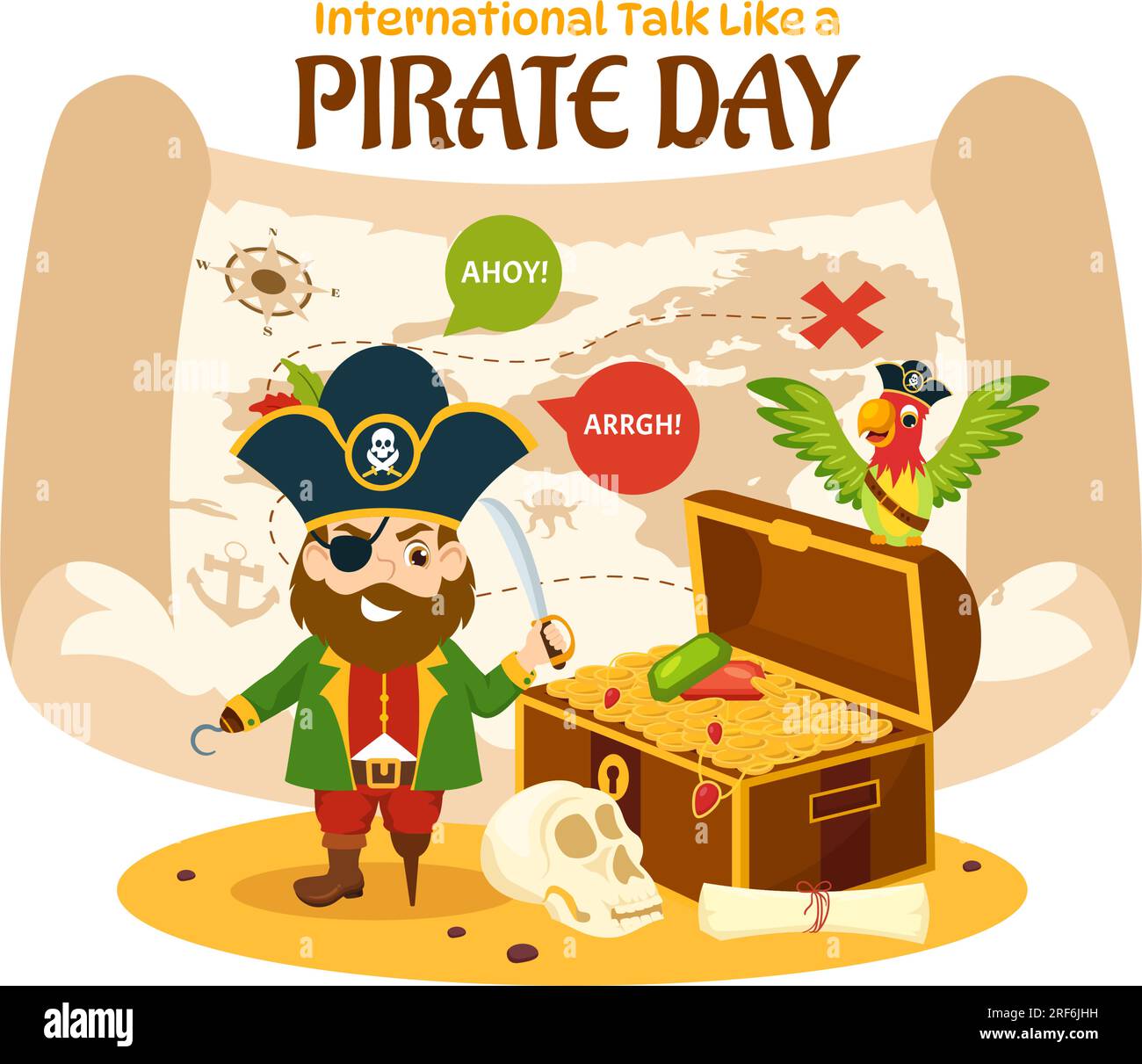 International Talk Like A Pirate Day Vector Illustration with Cute ...