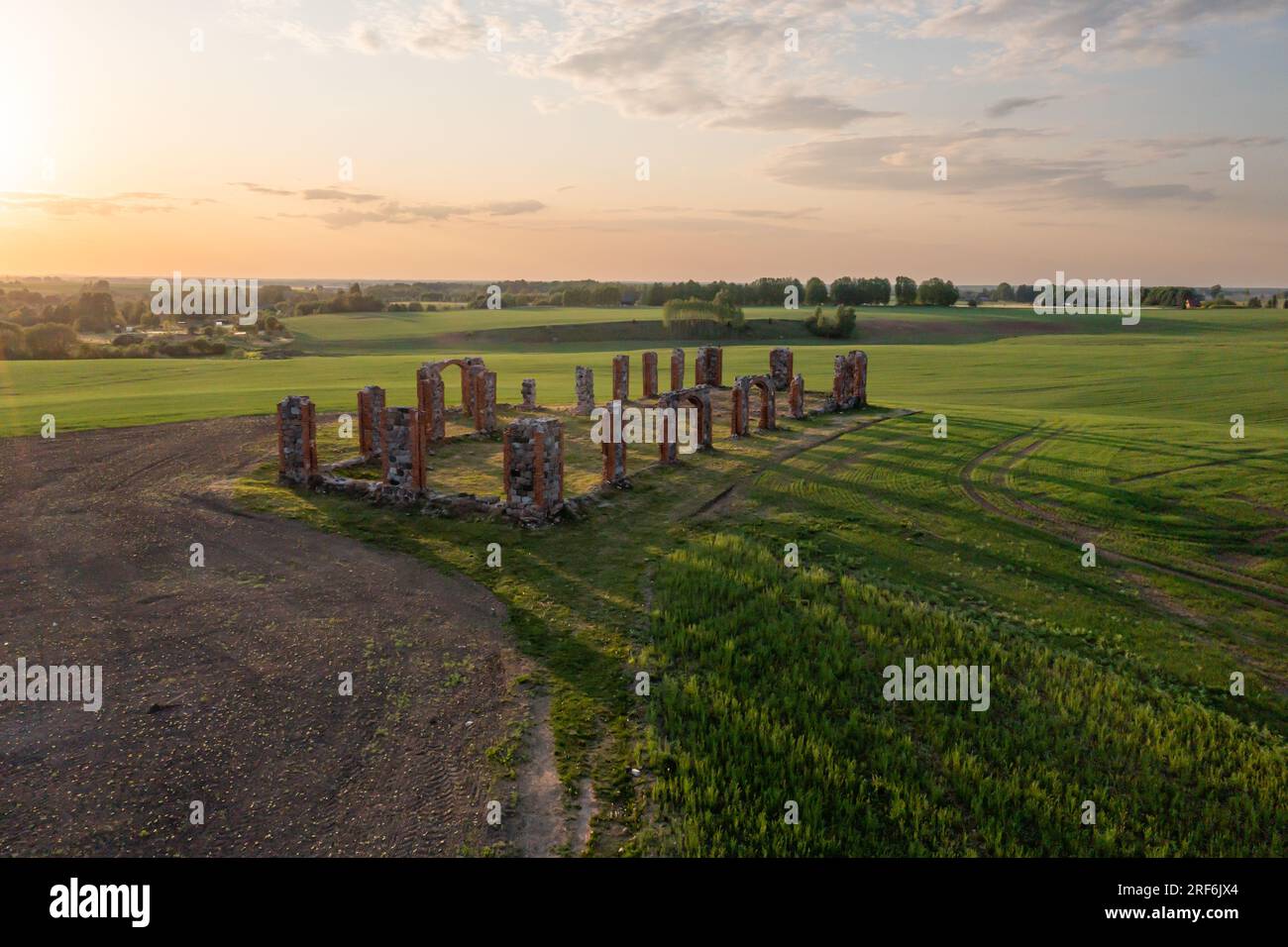 Ruins of an ancient building that looks like Stonehenge, aerial view ...