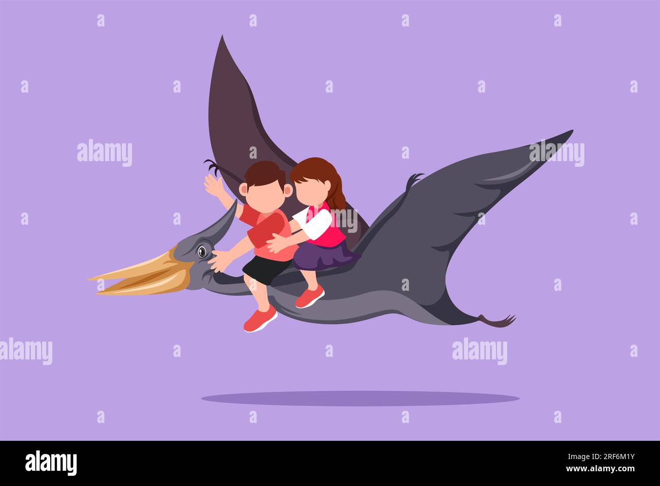 Graphic flat design drawing bravery little boy and girl riding flying ...