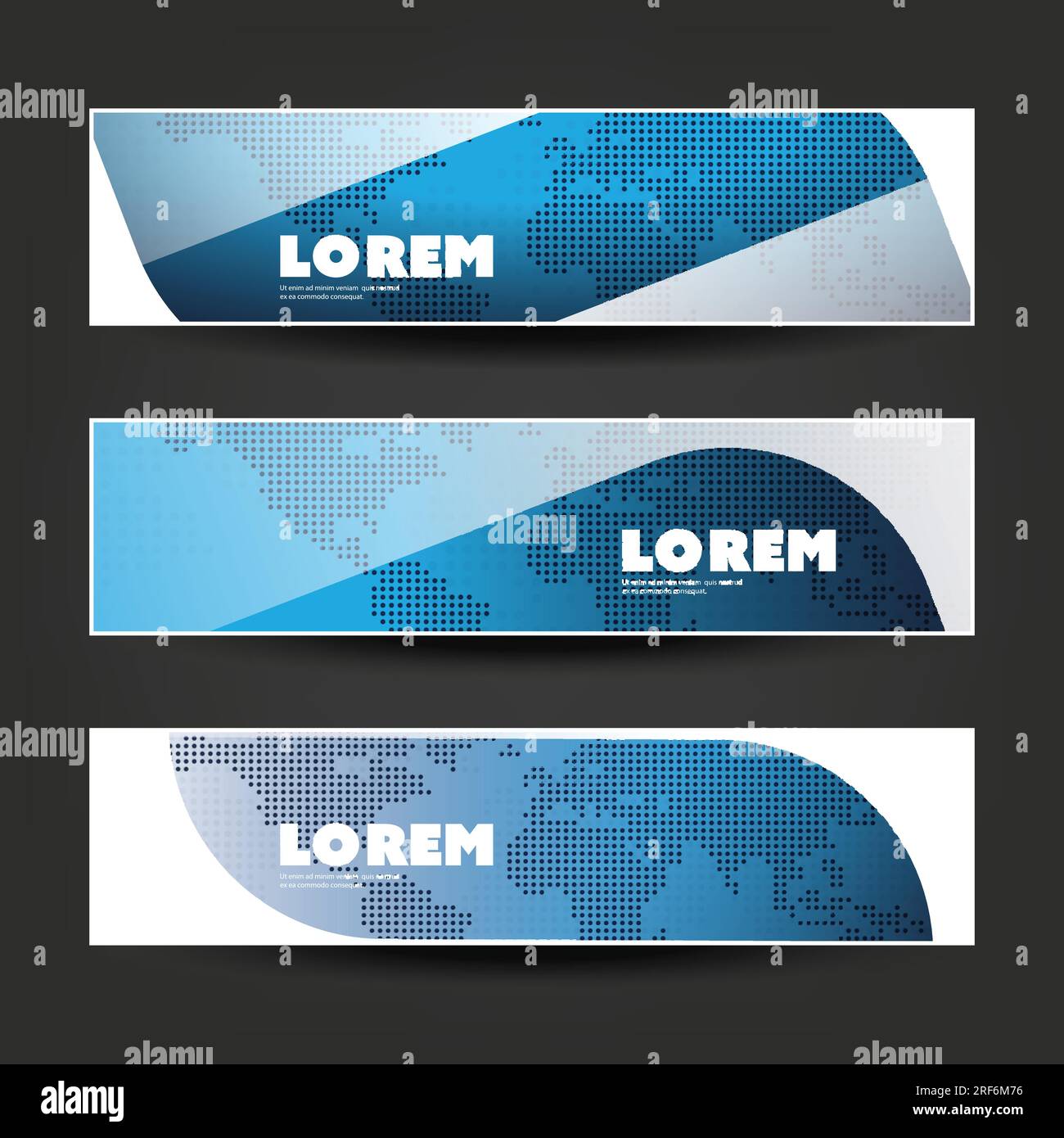 Set of Horizontal Banner or Header Designs with World Map for Business ...