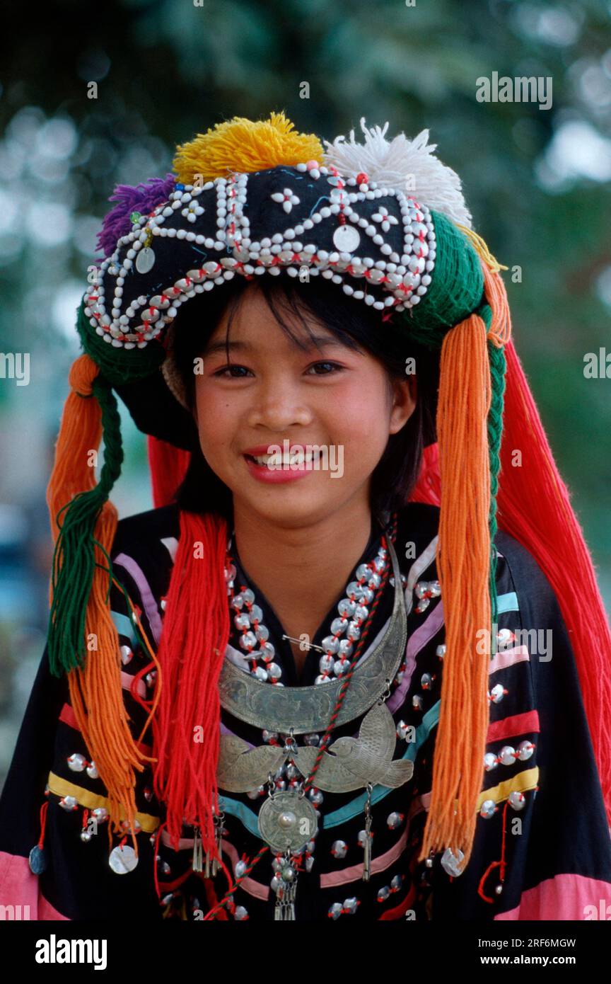Young Akka woman in traditional dress, Thailand Stock Photo - Alamy