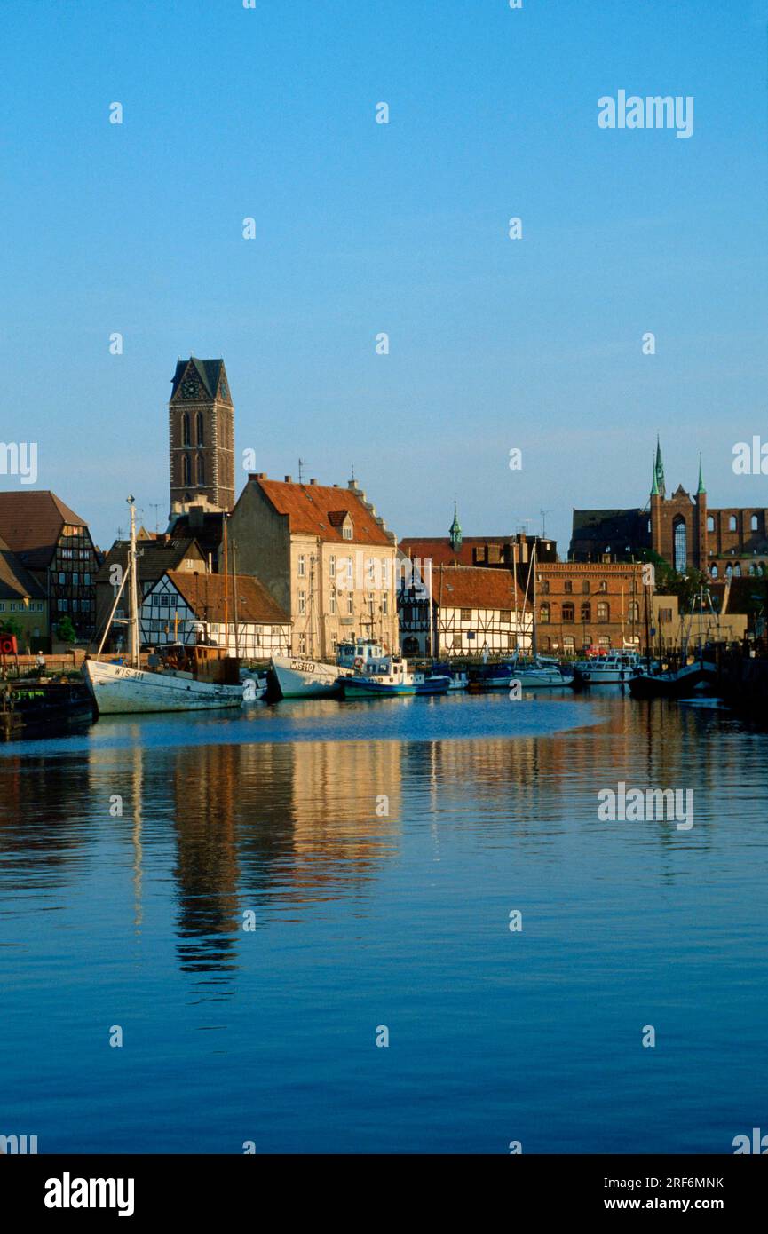 Harbour, Marien Church and St. Georgen Church, Wismar, Mecklenburg ...