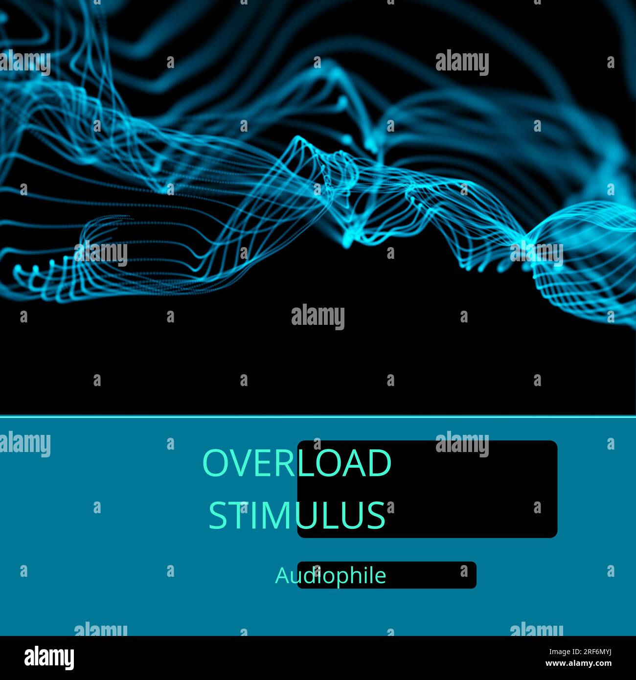 Composition of overload stimulus audiophile text over blue waves on ...