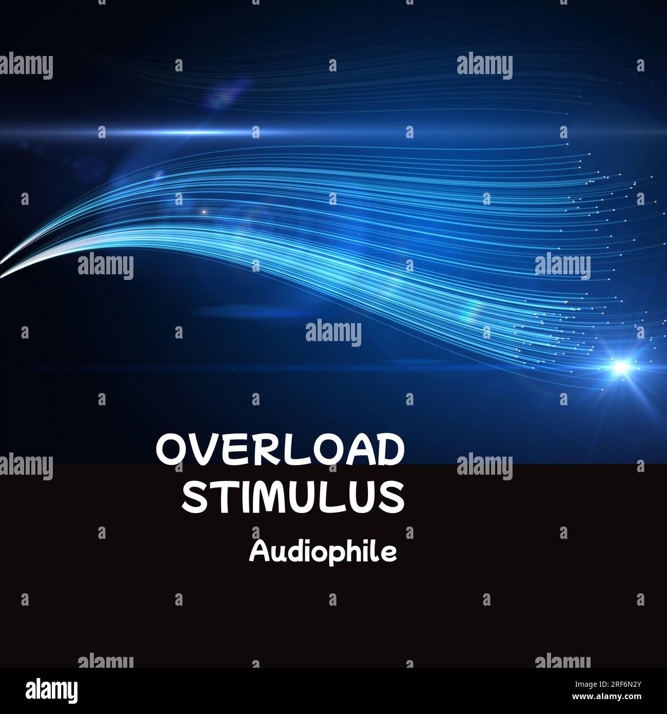 Composition of overload stimulus audiophile text over blue light trails ...