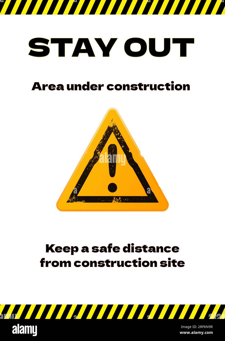 Composition of stay out text over exclamation warning triangle sign on ...