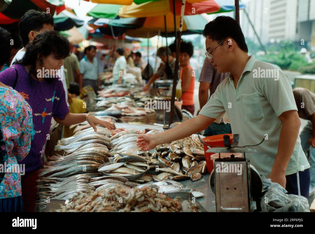 Market stall with fish, Kuching, Borneo, Malaysia Stock Photo - Alamy