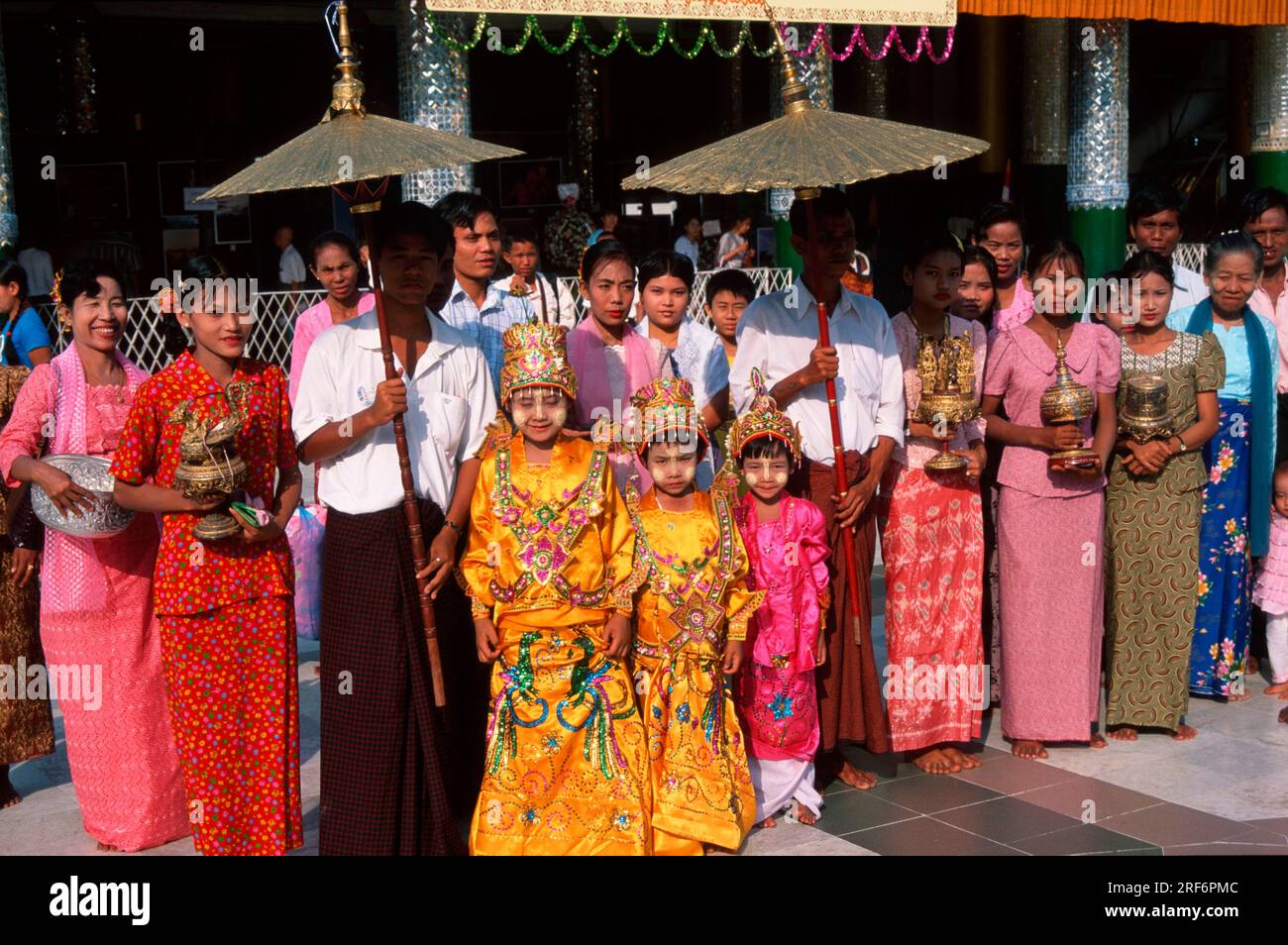 People at religious ceremony, Shwedagon Pagoda, Yangon, Myanmar, Yangon ...