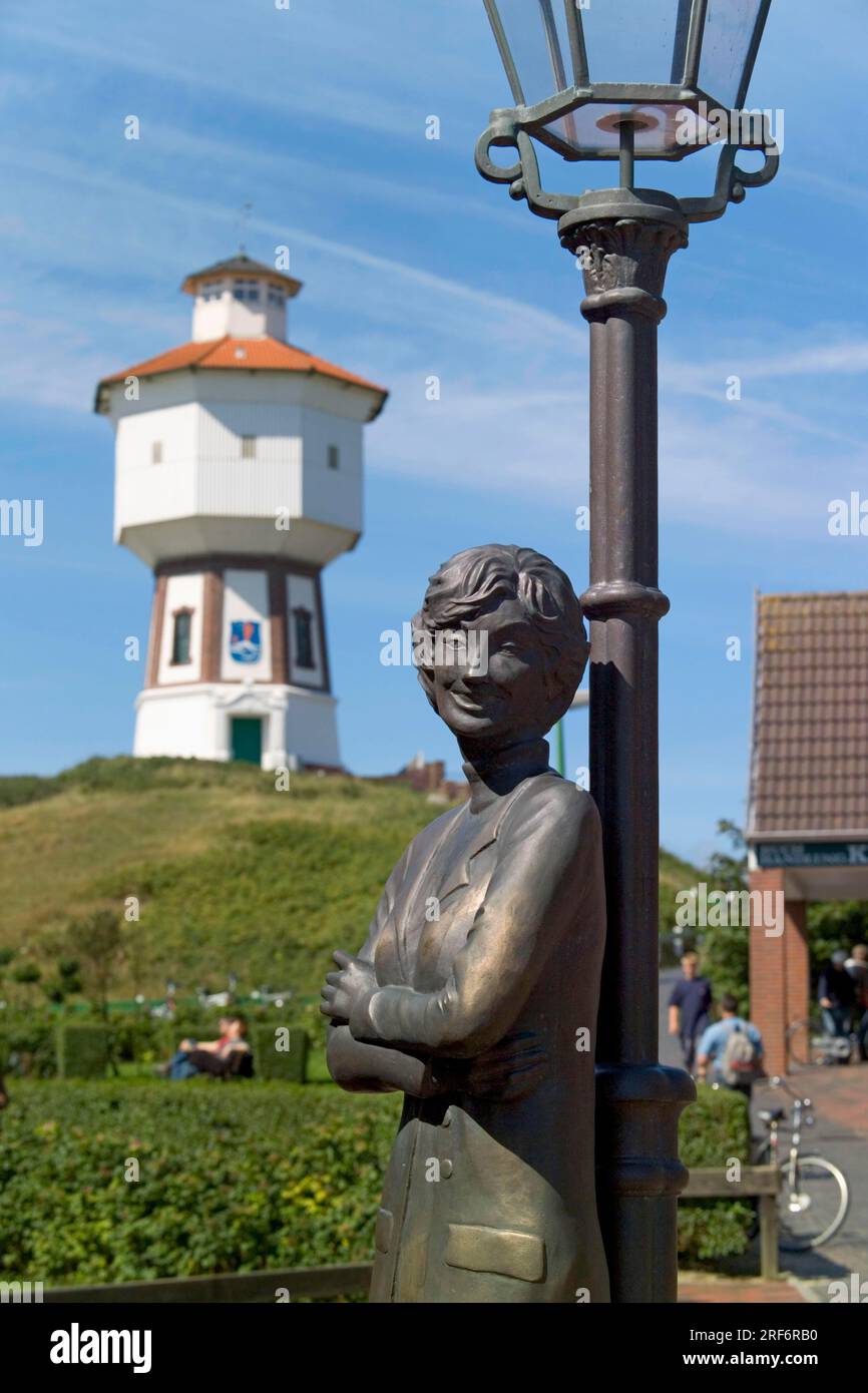 Lale Andersen-Skuptur by Eva Becker and water tower, Langeoog Island ...