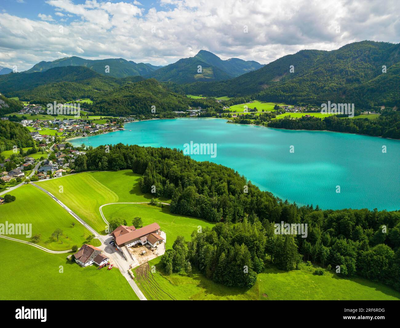Aerial view of Lake Fuschl, Fuschl am See, Salzkammergut, Flachgau ...