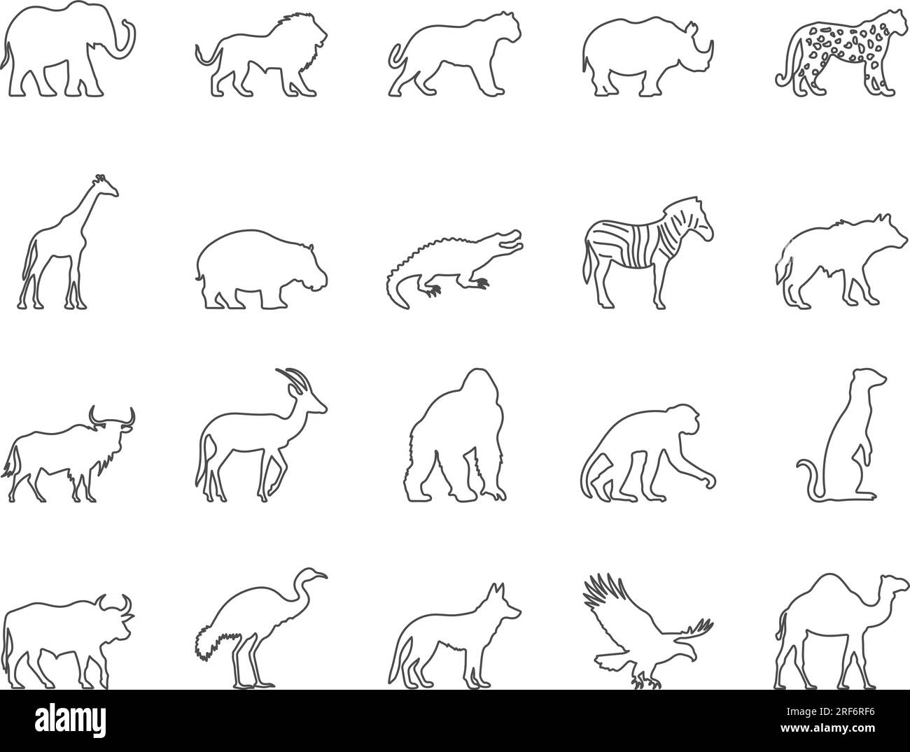 African Animals Icons Set. Elephant, Giraffe, Lion, Zebra. Editable ...