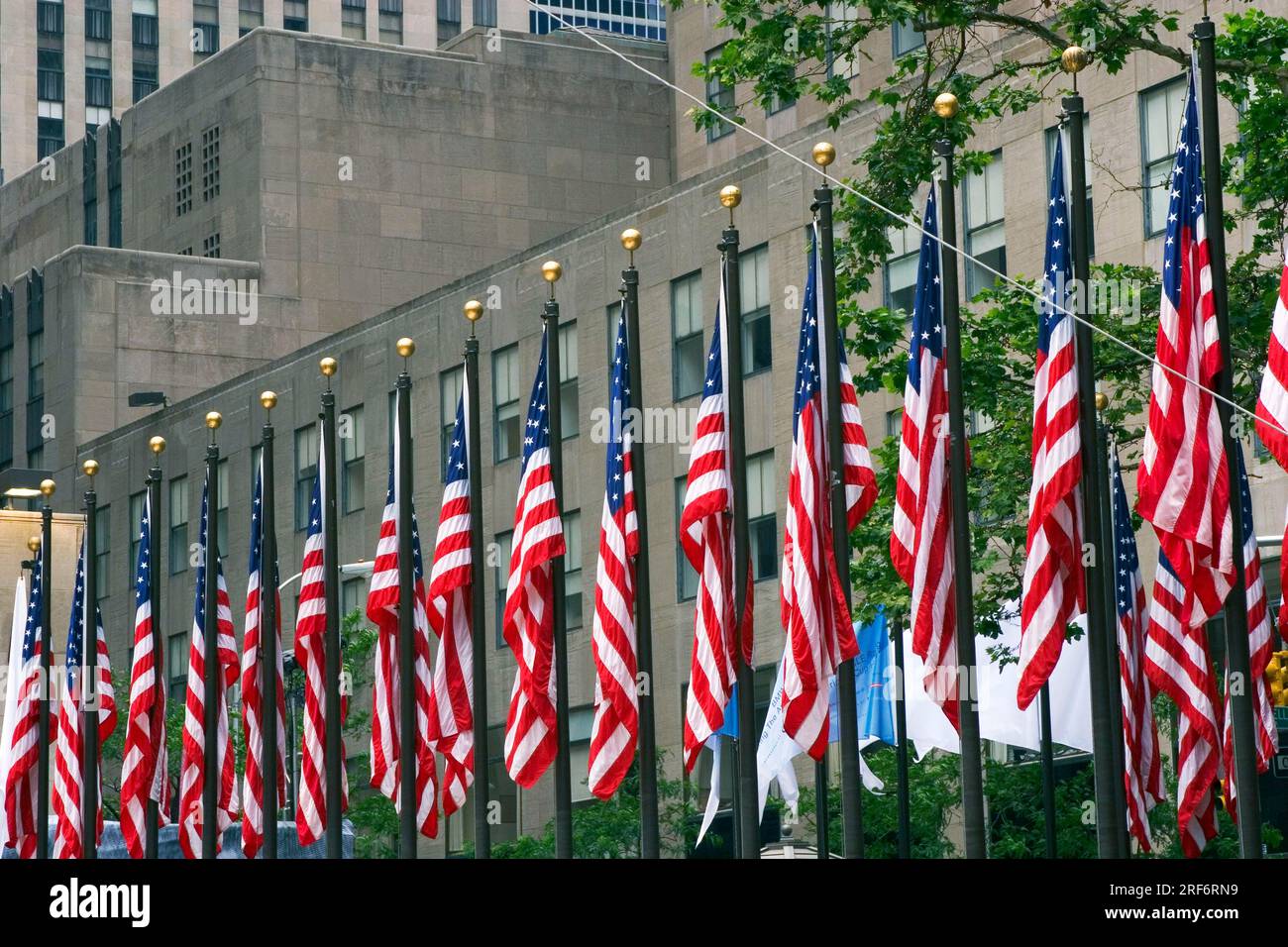 American National Flags, Rockefeller Plaza, New York, USA, Stars and Stripes, Rockefeller Square ...