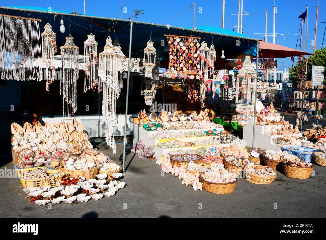 Market stall with sea products, old town of Rhodes, Greece Stock Photo ...