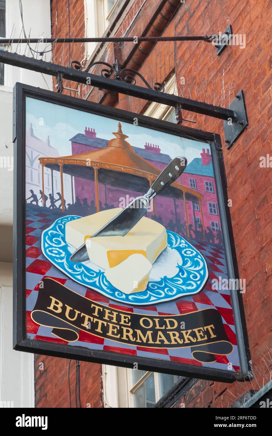 England, Kent, Canterbury, The Old Buttermarket Pub Sign Stock Photo ...