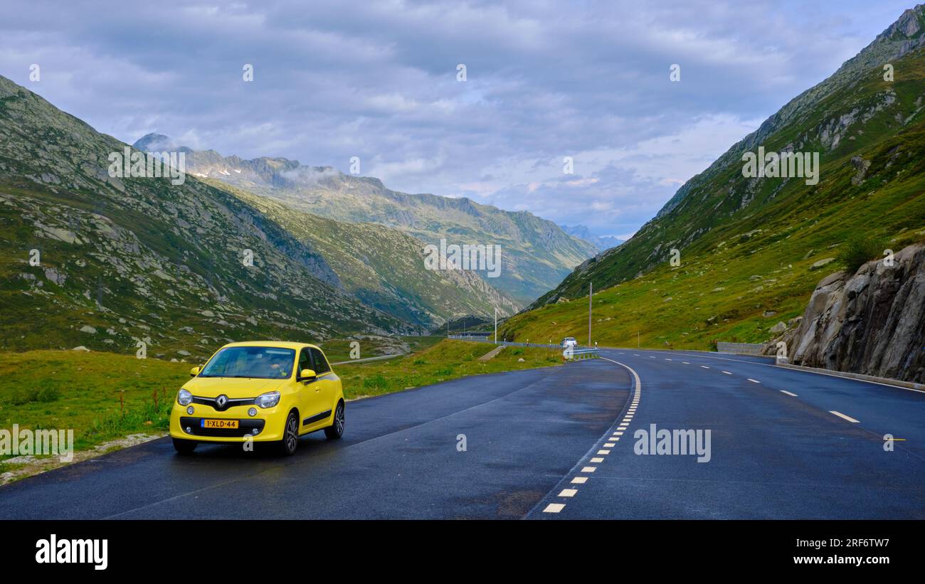 A renault Twingo on the mountain pass from Lucerne to Milan Stock Photo ...