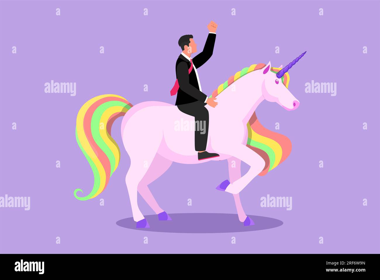 Graphic flat design drawing smart businessman riding unicorn symbol of ...