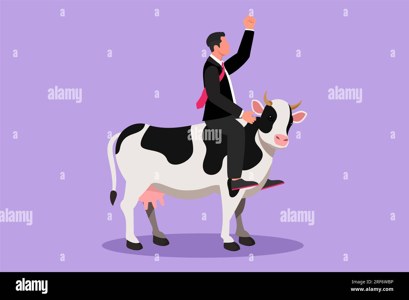 Character flat drawing young businessman riding cow symbol of success ...