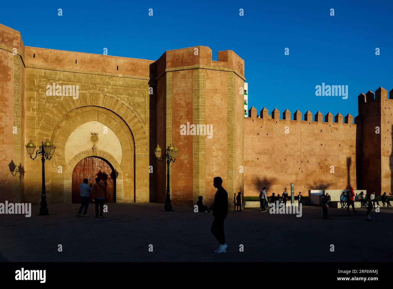 Morocco. Rabat. The wall of the Kasbah of the Udayas by night initially ...