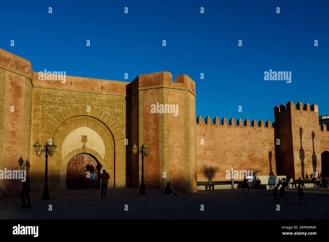 Morocco. Rabat. The wall of the Kasbah of the Udayas by night initially ...