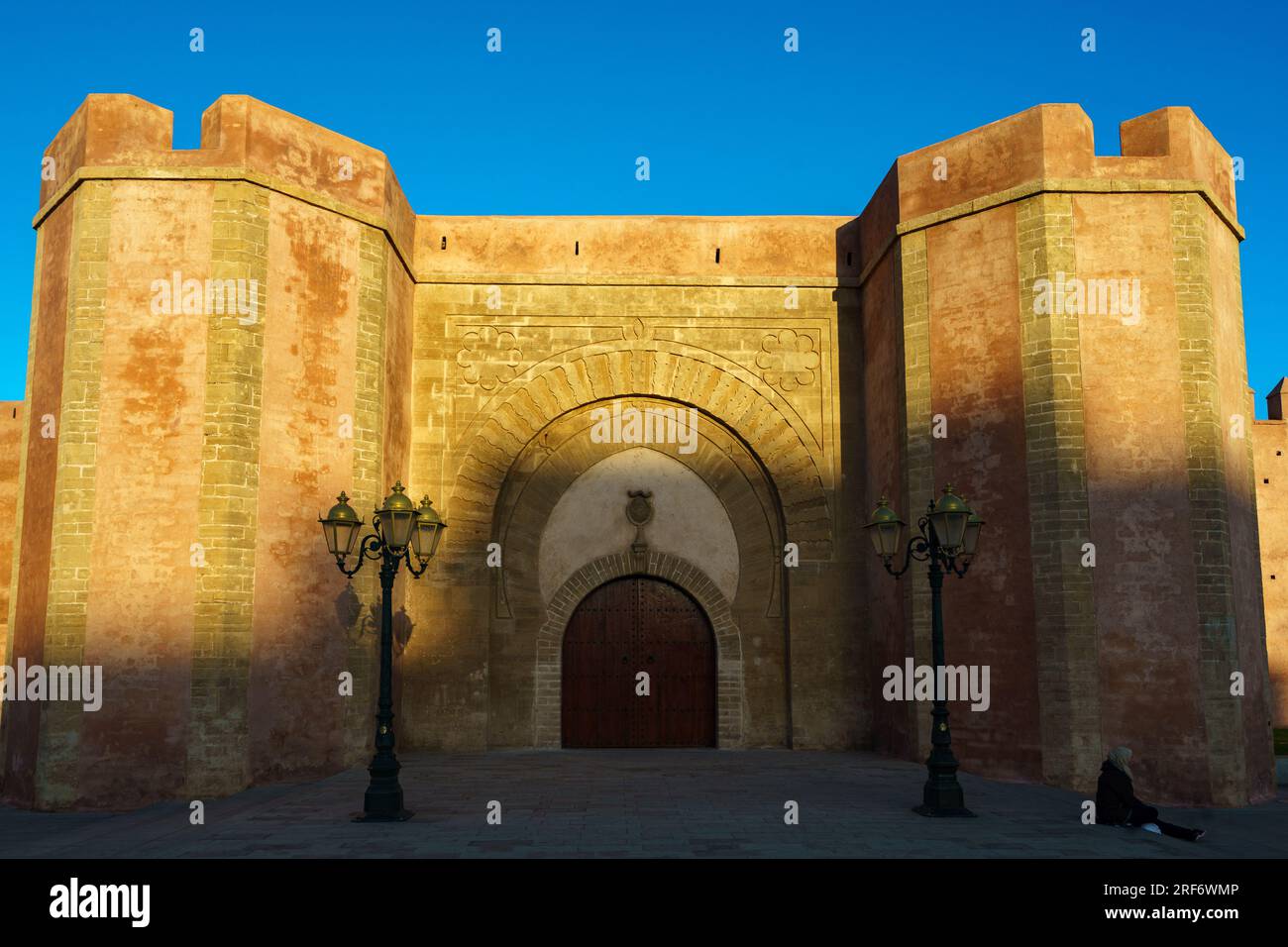 Morocco. Rabat. The wall of the Kasbah of the Udayas by night initially ...