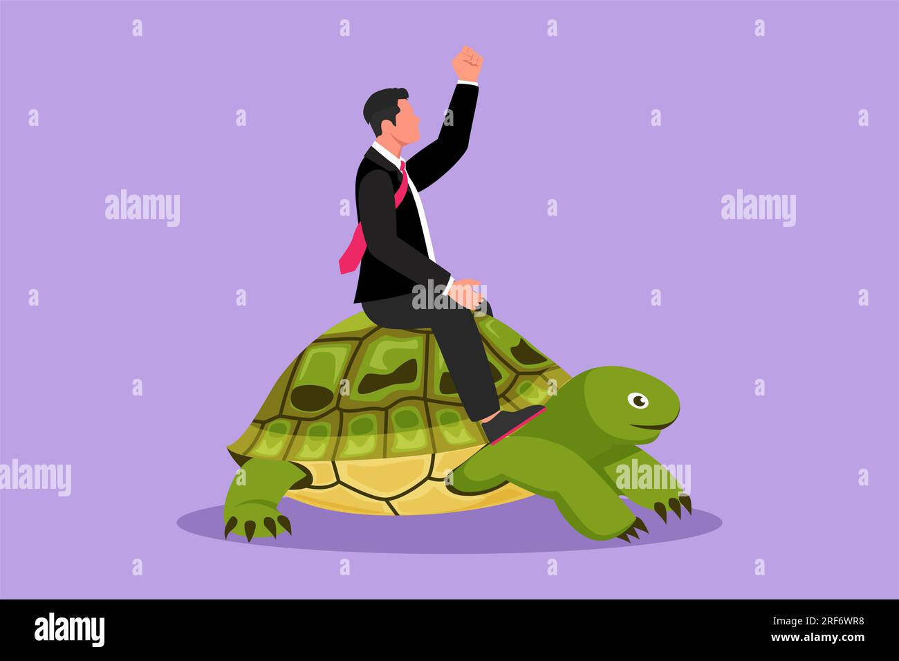 Character flat drawing of young businessman riding huge turtle. Slow ...