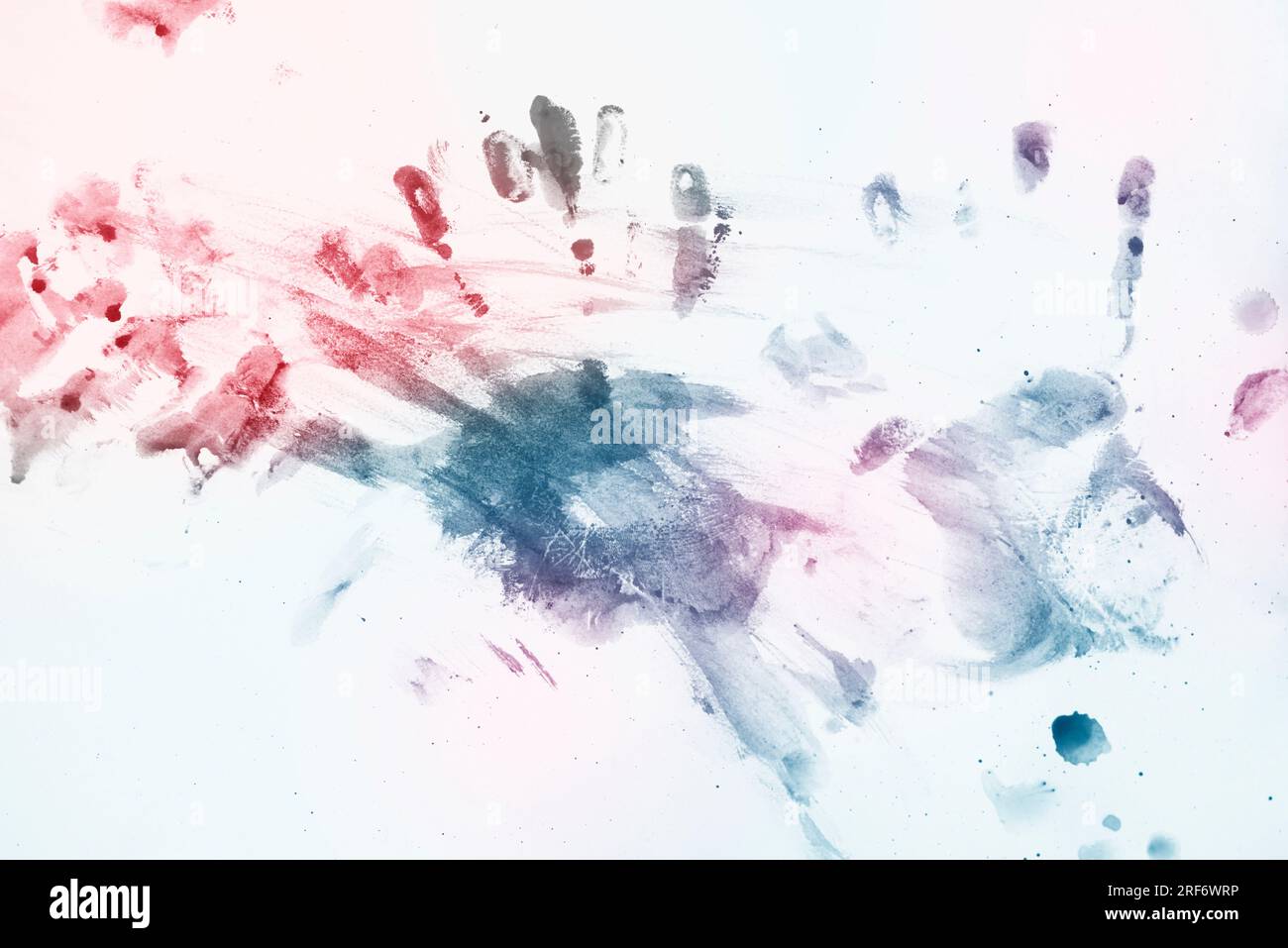 Hand prints on white paper background. Colorful child handprints. Happy ...