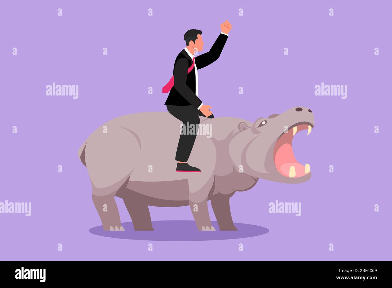 Character flat drawing businessman riding hippopotamus symbol of ...