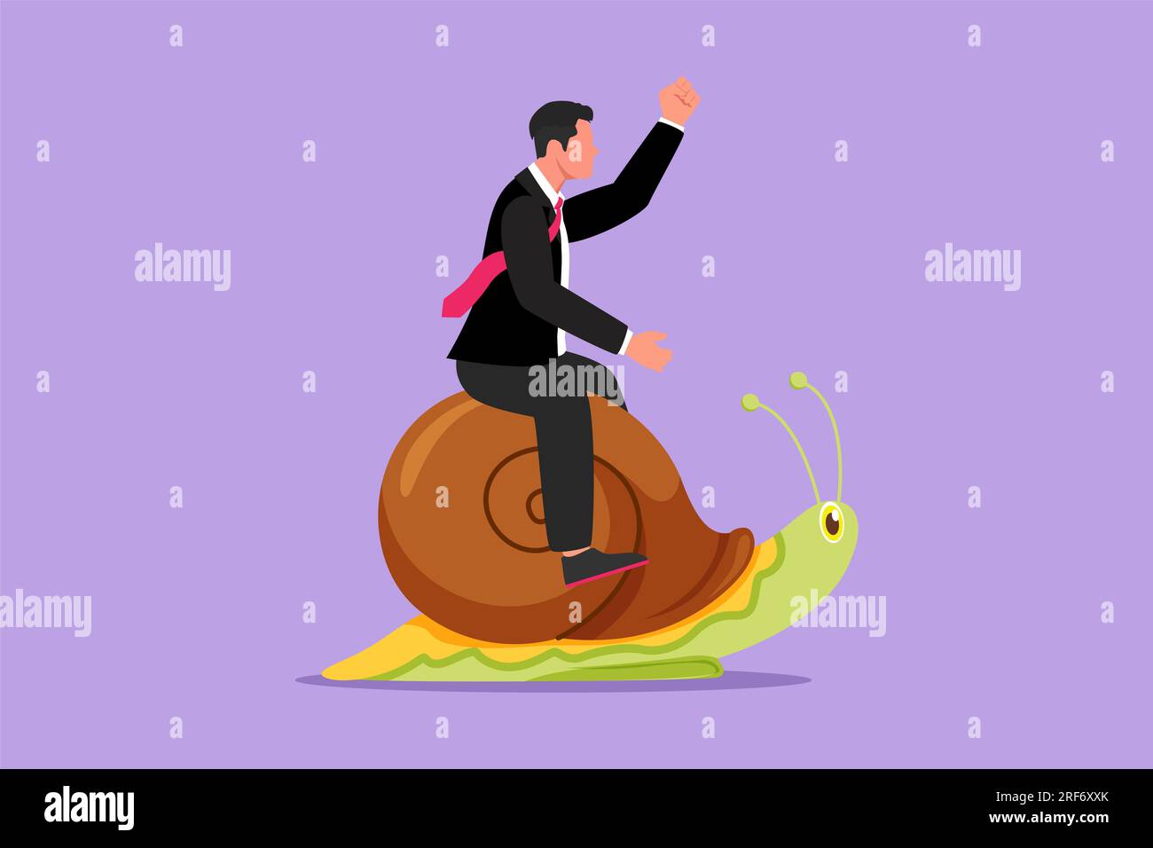 Cartoon flat style drawing of young businessman rides snail. Weak ...