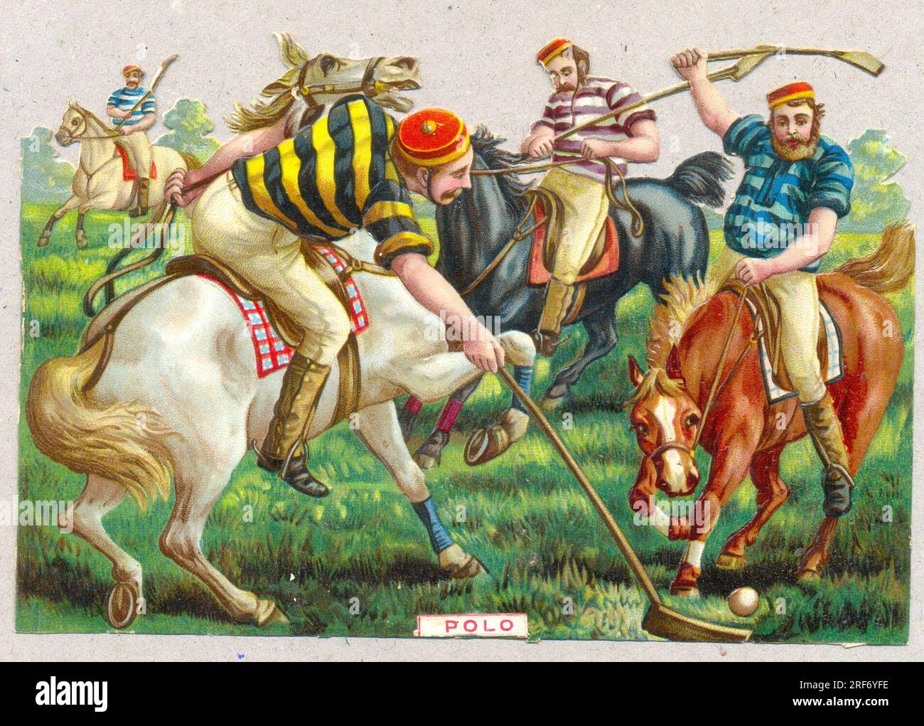 Chromolithographed die cut image of polo match circa 1885 Stock Photo ...