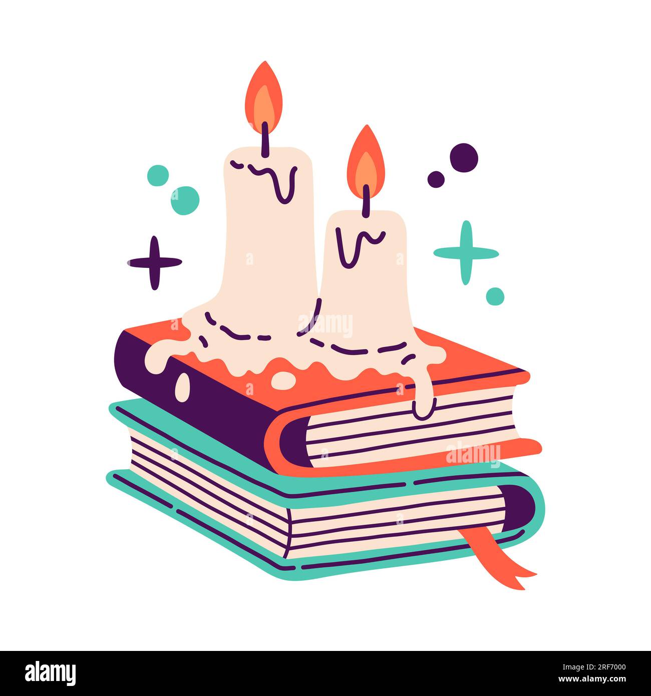 Happy Halloween. Vector cute illustration of books and lighting candles ...