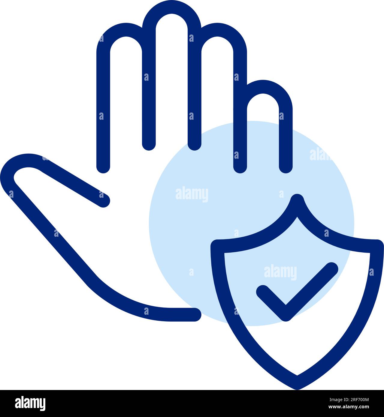 Hand gesturing stop and protection shield with check mark. Pixel ...