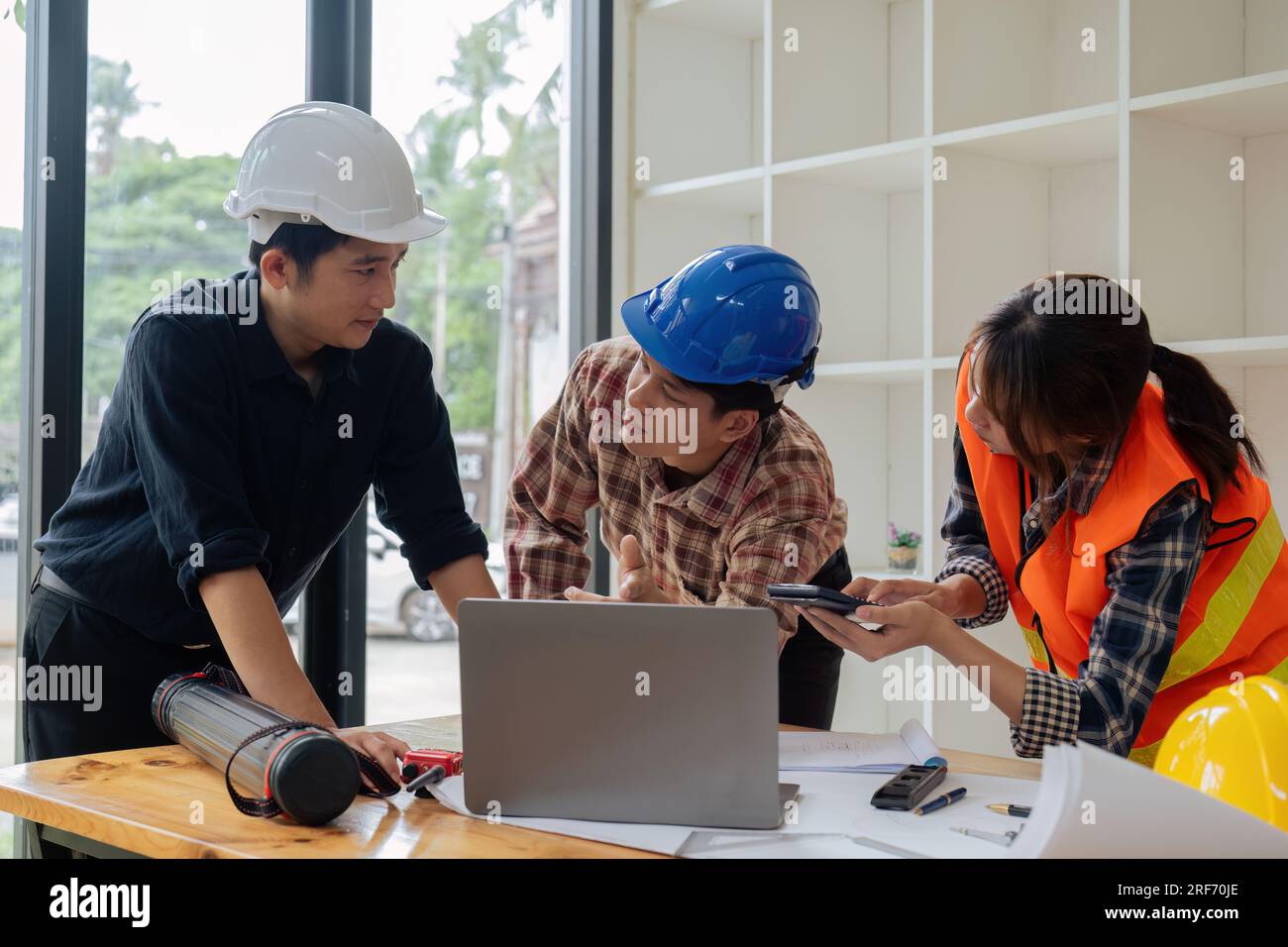 Construction and structure of Engineer or architect meeting for project working with partner and ...