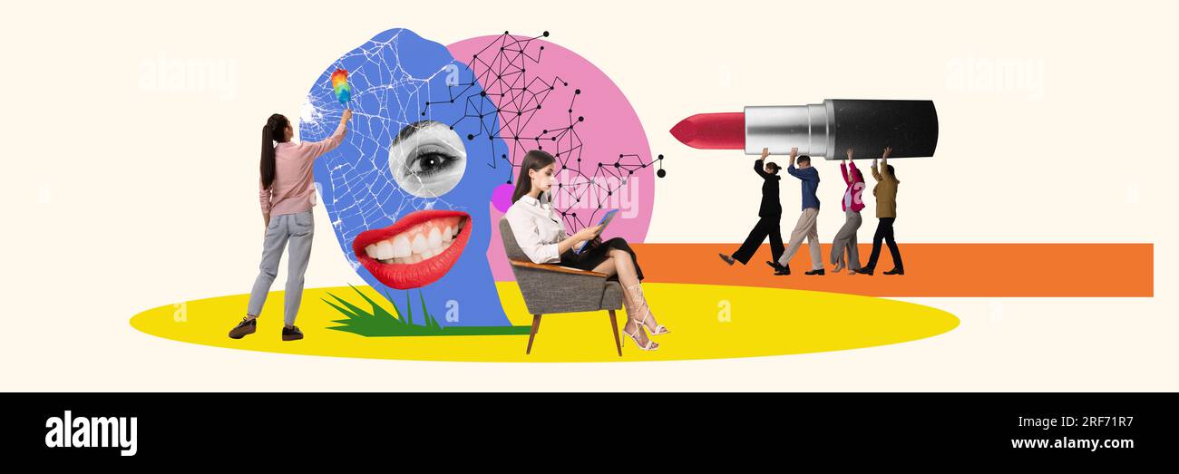 Conceptual design. Young people working on calmness and clearness of ...