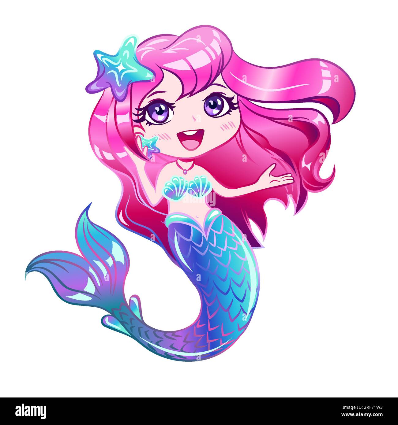 Anime Sirena Chibi Chibi Mermaid, Vectorial Illustration, White