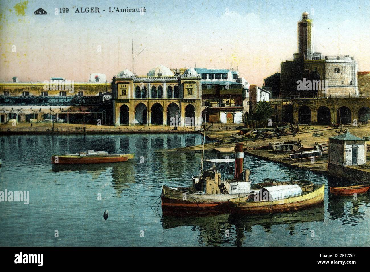 Le port de l'Amiraute, a Alger , carte postale en couleur, 1931. Collection Leonard de Selva ...