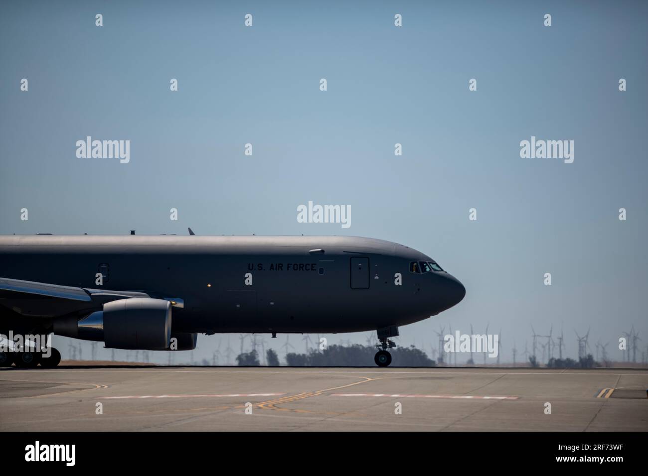 A U.S. Air Force KC-46A Pegasus arrives during a ceremony celebrating ...
