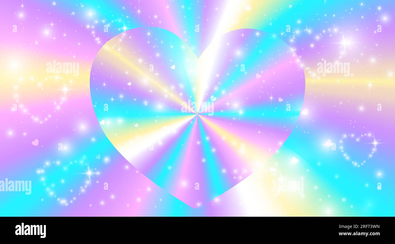 Background is iridescent with hearts and stars shimmering with ...