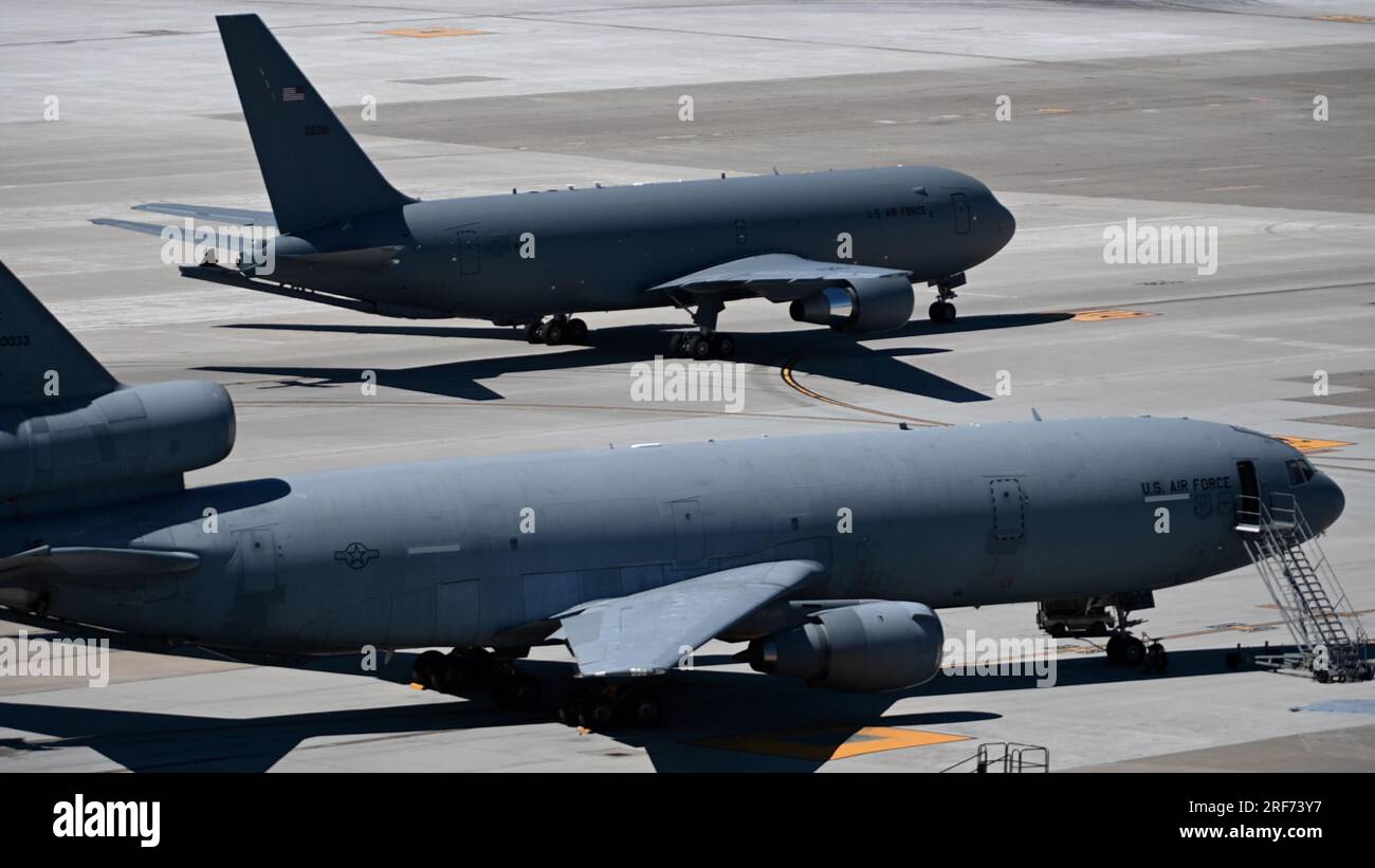 The first 60th Air Mobility Wing KC-46A Pegasus, top, arrives at Travis ...