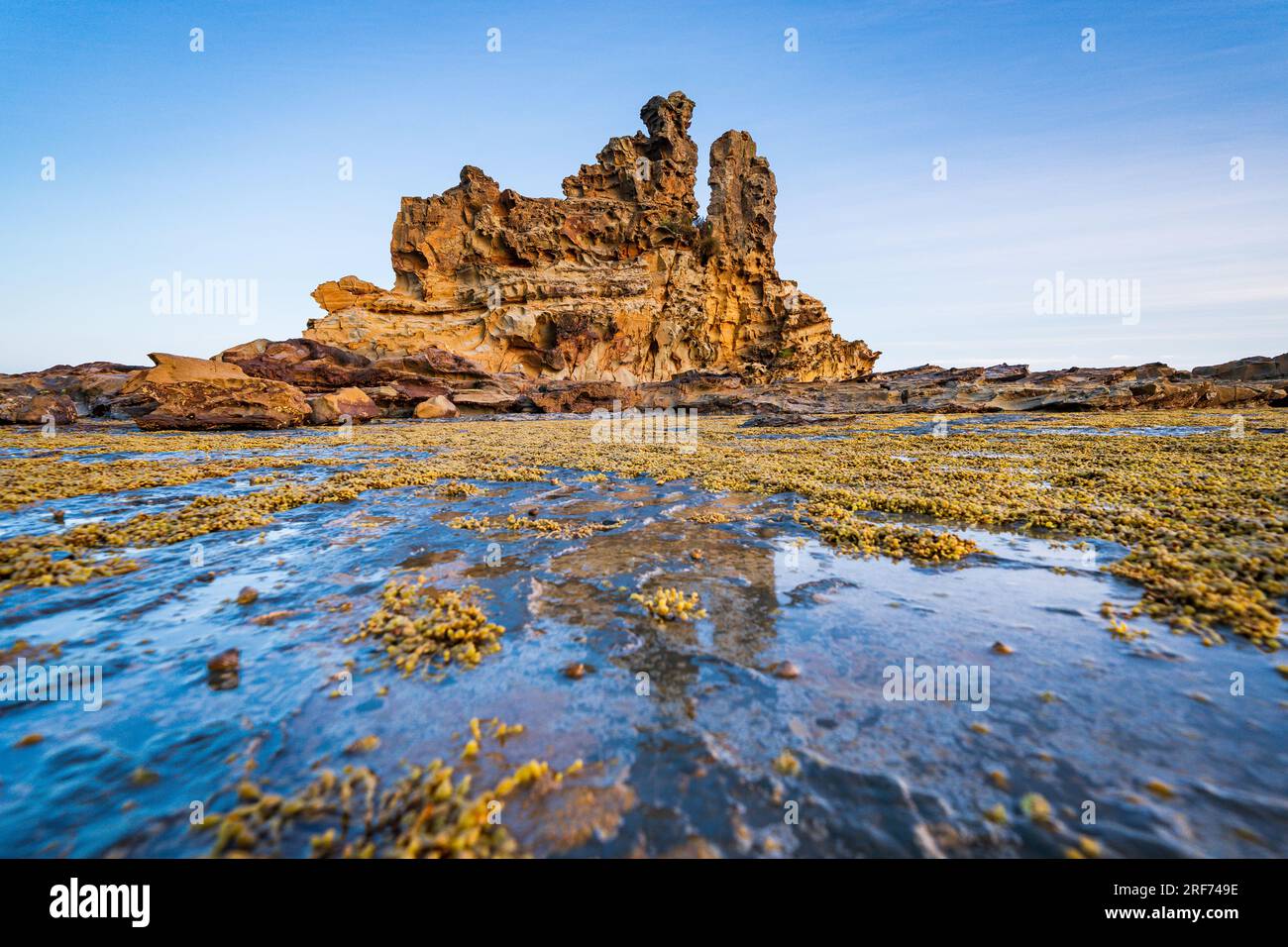 Low angles view of a coastal rock formation at Inverloch in Gippsland ...