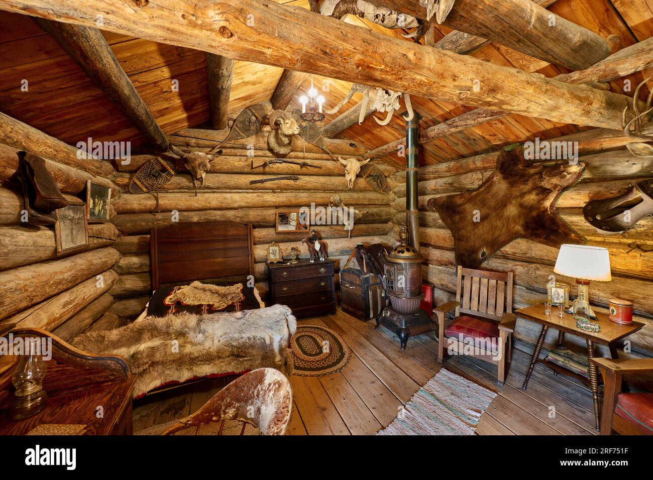 The Carter cabin, interior shot Old Trail Town, Cody, Wyoming, United ...
