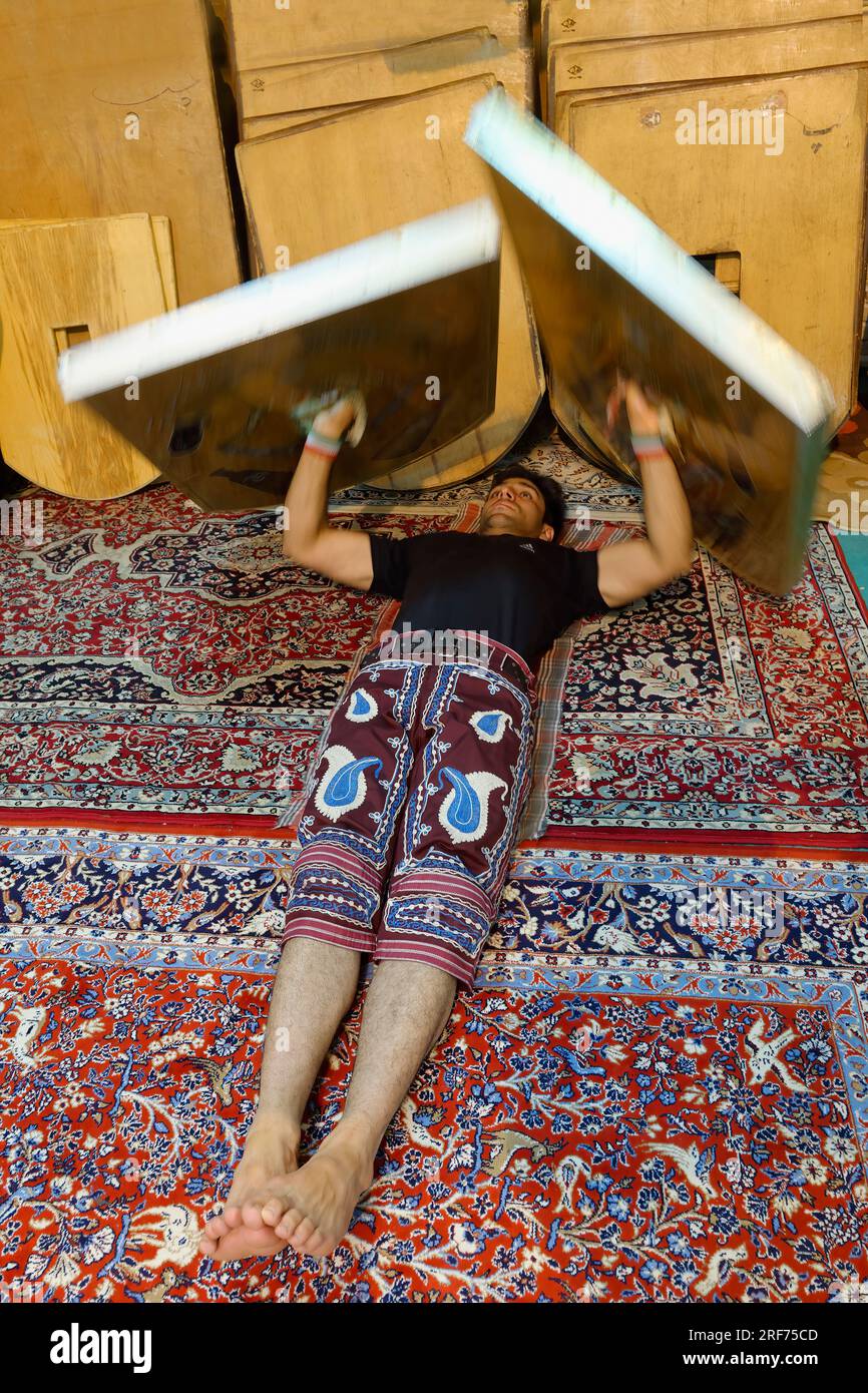 Yazd, Iran, Traditional ritual training course for warriors (Koshti) in ...