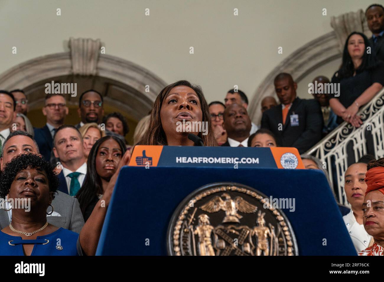 State Attorney General Letitia James speaks during public safety ...