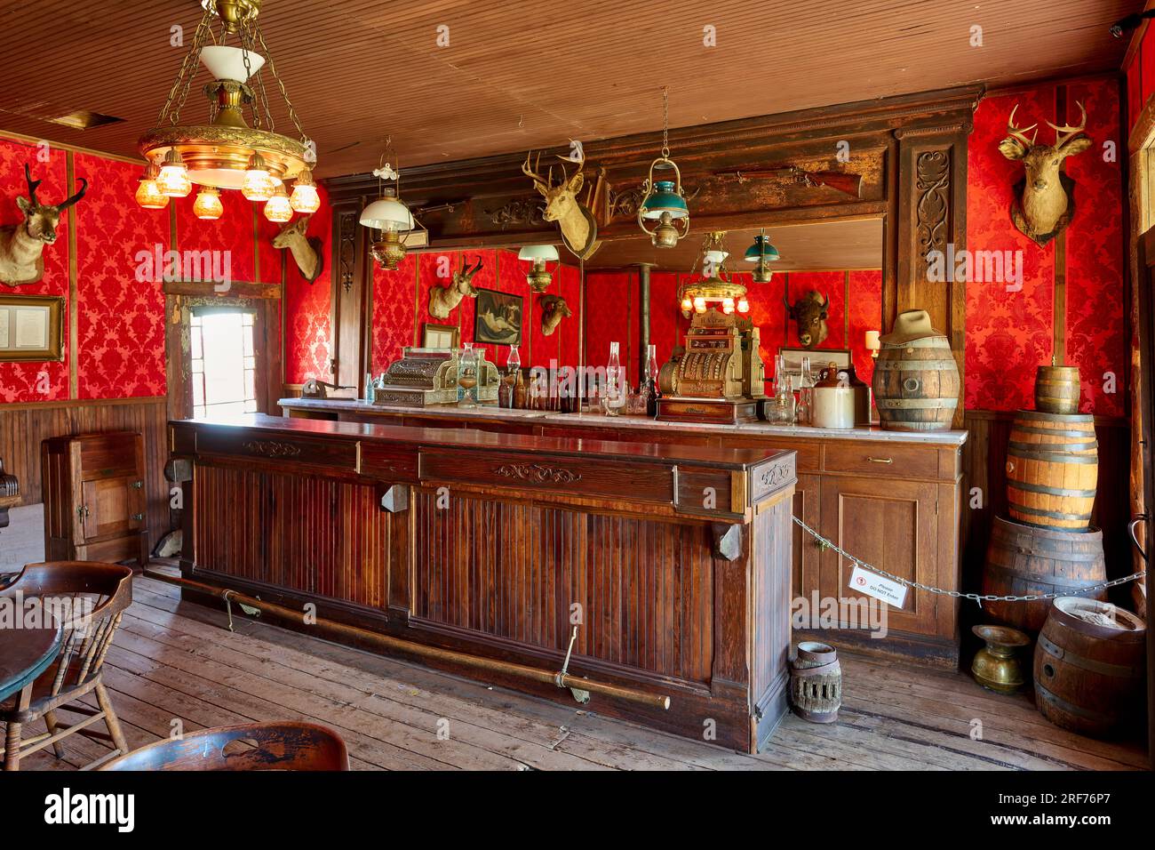 The River’s Saloon, interior shot Old Trail Town, Cody, Wyoming, United ...