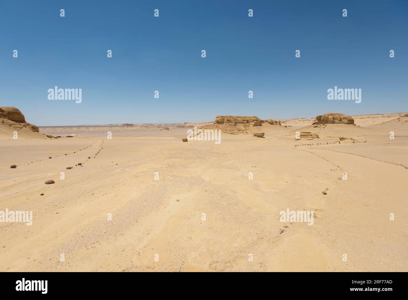 Landscape scenic view of desolate barren western desert valley in Egypt ...
