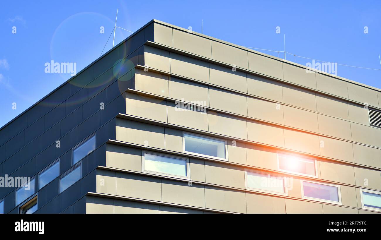 Modern office building in the city with windows and steel and aluminum ...