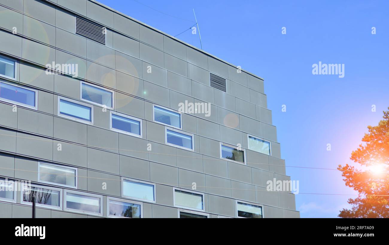 Modern office building in the city with windows and steel and aluminum ...