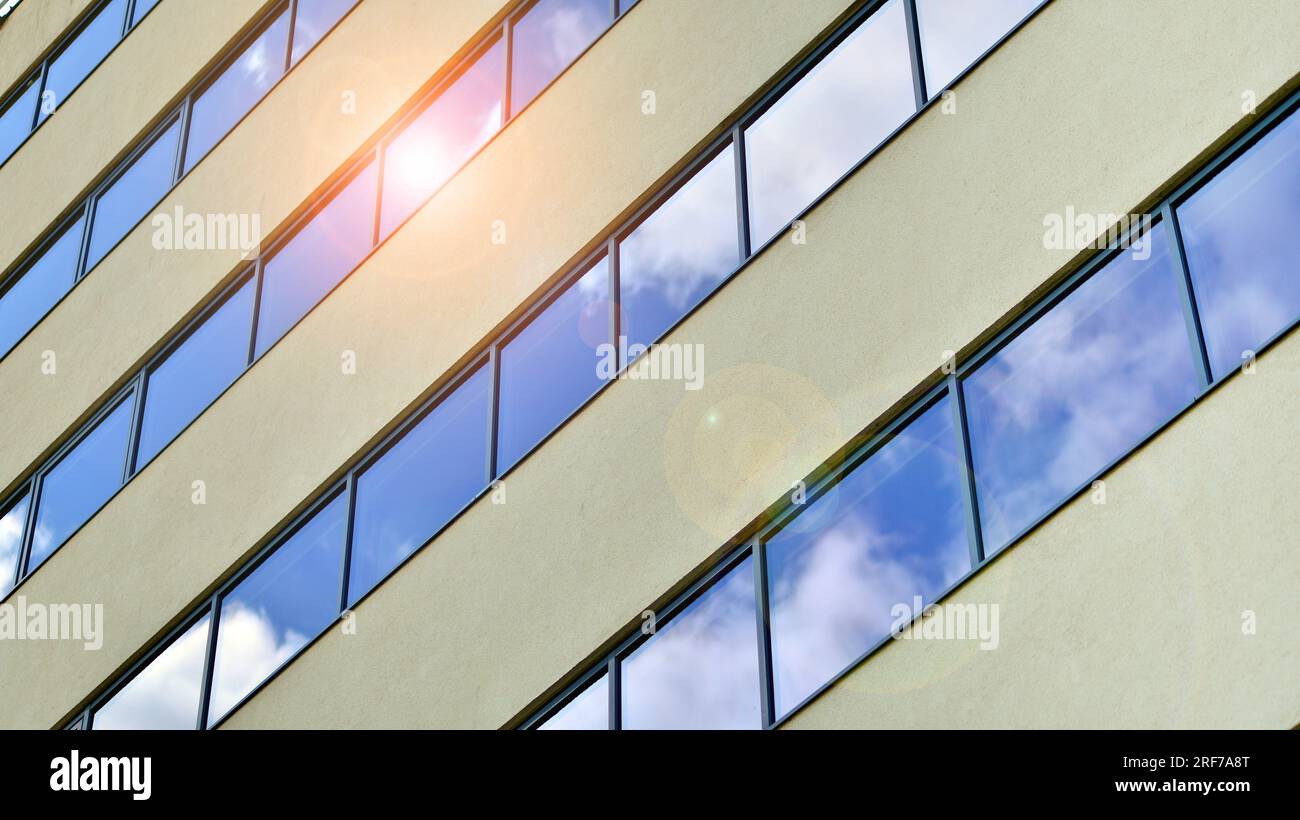 Modern office building in the city with windows and steel and aluminum ...