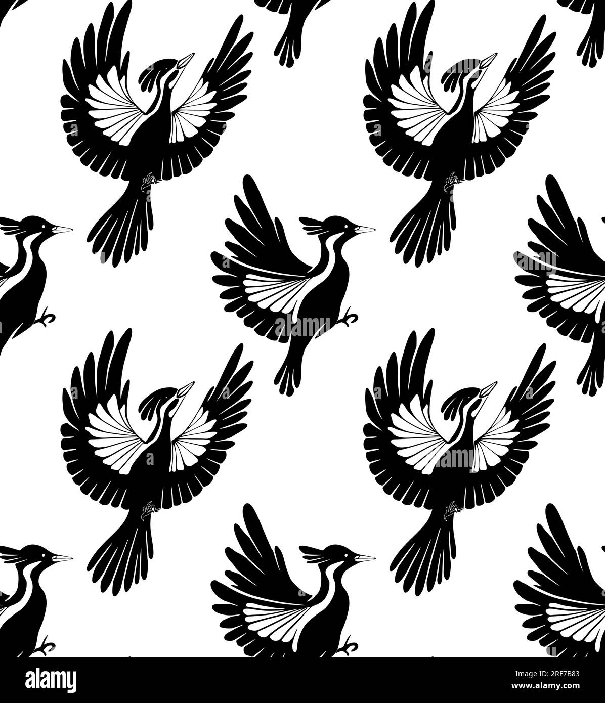Texture with black stylized bird on white background. Seamless vector ...