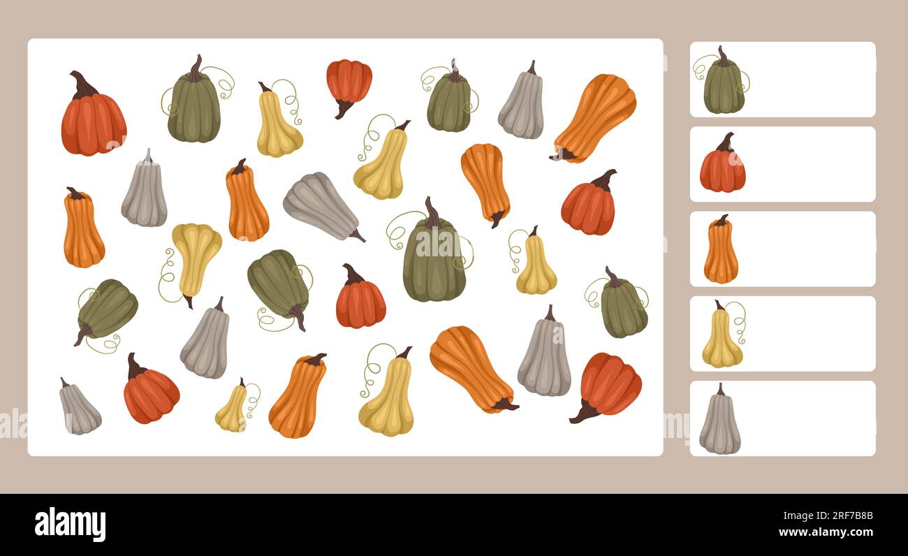 Vector template for autumn preschool games. I spy game worksheet ...