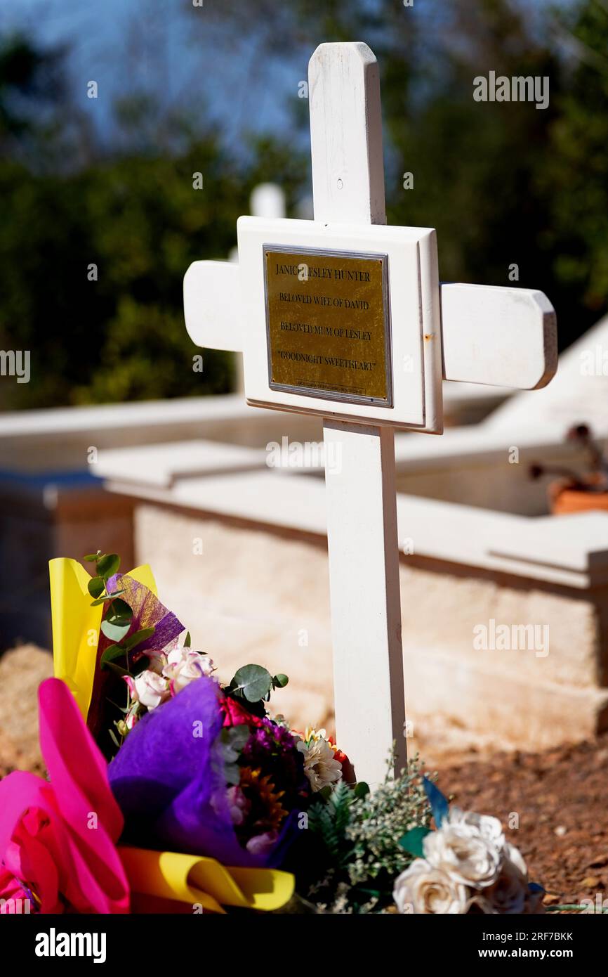 Flowers at the grave of Janice Hunter, wife of David Hunter in a ...