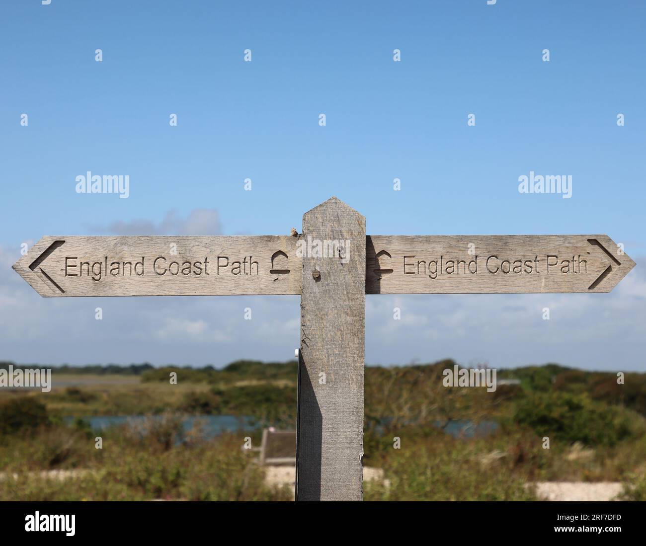 Closeup of a two direction pointing England Coast Path sign seen ...